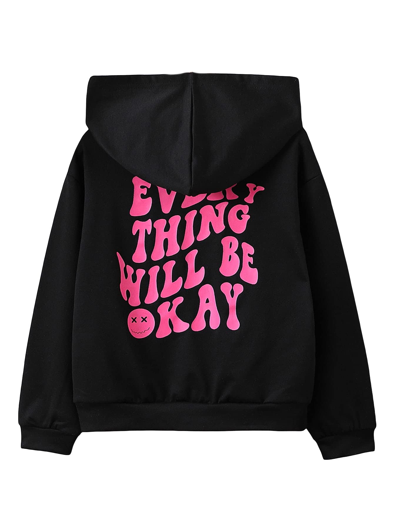 SOLY HUX Girl's Graphic Hoodie Sweatshirt Letter Print Pullover Tops Drop Shoulder Shirt Black 11-12Y