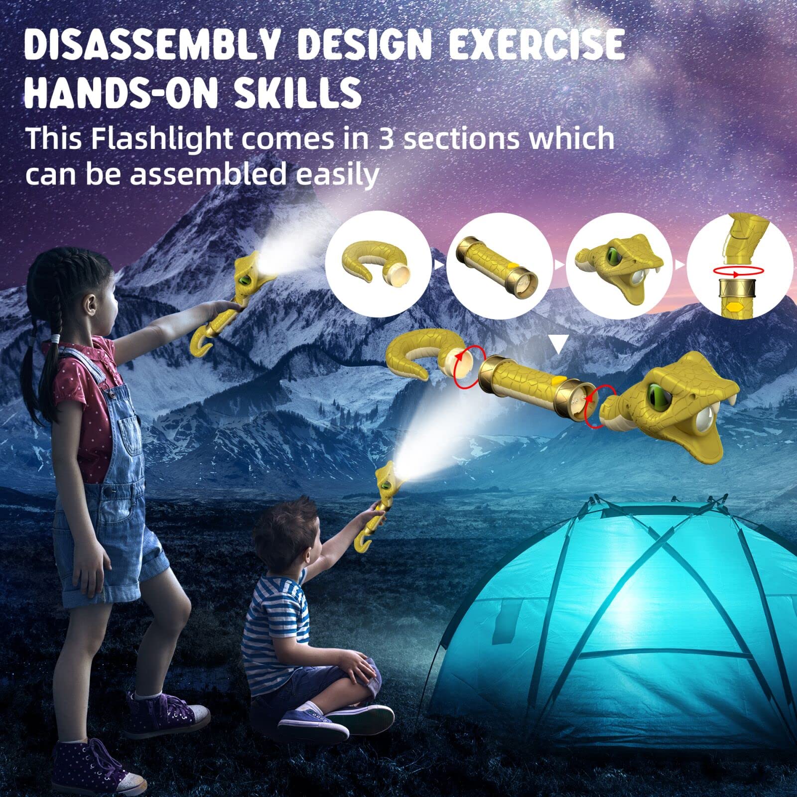 COSOOS Rechargeable Flashlight for Kids, Hiss & Music Mode, Kids Flashlight Toys, Outdoor Camping Gear Accessories, Christmas Gift Stocking Stuffer for Kids 3 4 5 6 7 8 Years Old Boys Girls