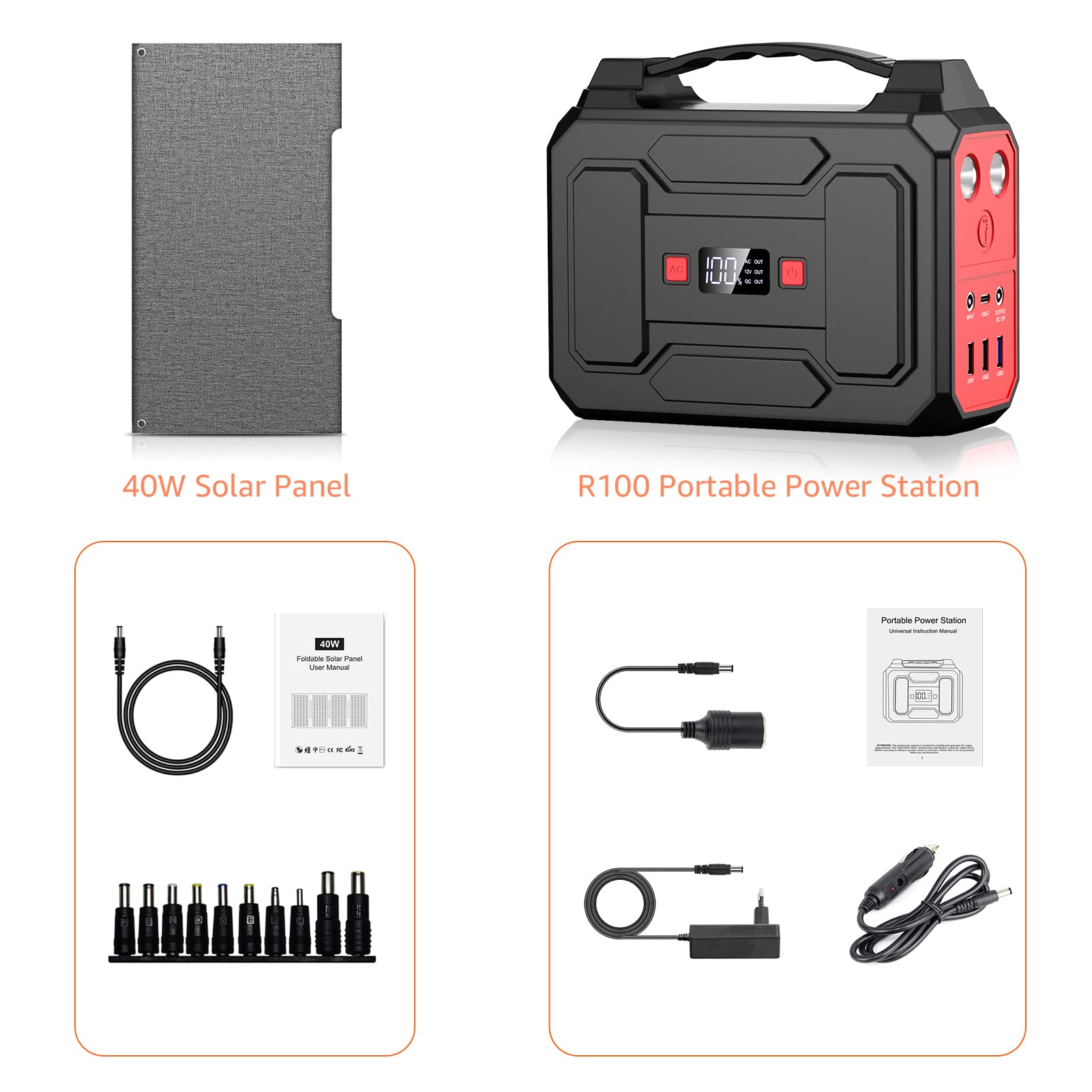 Apowking 146Wh Portable Power Bank with AC Outlet & 40W Foldable Solar Panel, Portable Laptop Charger 110V/100W with USB & DC Output for Camping, Home Emergency, Traveling, RV Trip