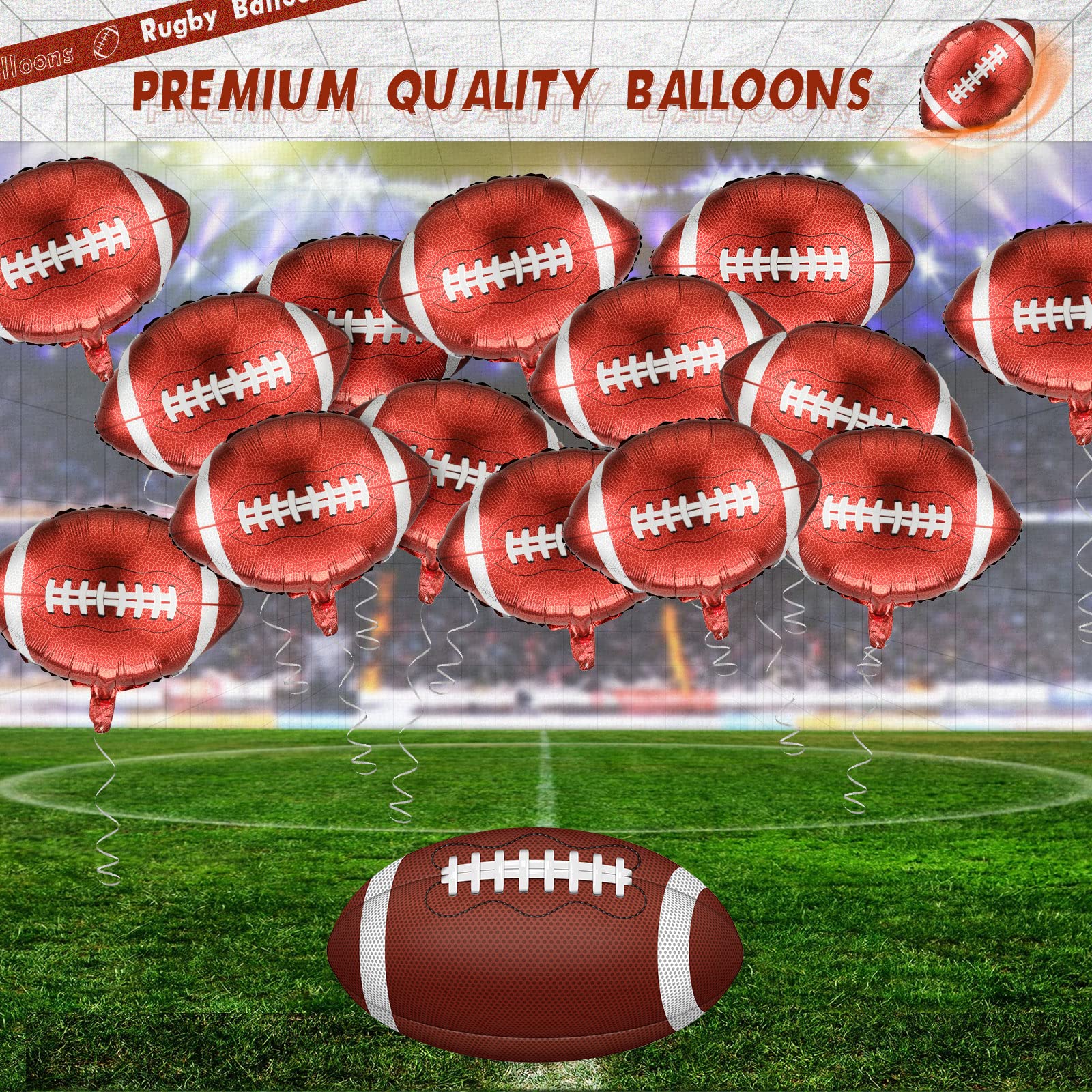 30 Pcs 22 Inches Football Balloons Foil Field Football Party Decorations Aluminum Foil Football Shaped Sports Balloons for Sport Themed Birthday Party Decor