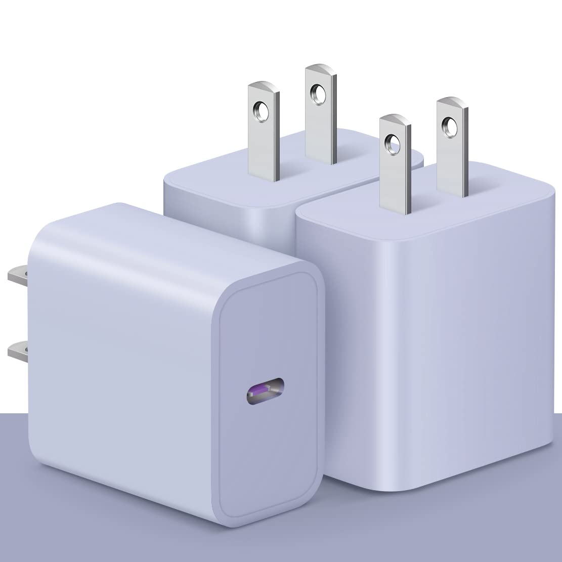 [3 Pack] USB C Wall Charger, iPhone Charger Block 20W PD Power Adapter Compatible iPhone 15/15Pro/15Pro Max/15Plus/14 13 12 11 Pro Max/Pro/Mini/Xs/XR/X, iPad Pro/Mini - Purple