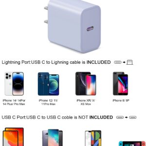 [3 Pack] USB C Wall Charger, iPhone Charger Block 20W PD Power Adapter Compatible iPhone 15/15Pro/15Pro Max/15Plus/14 13 12 11 Pro Max/Pro/Mini/Xs/XR/X, iPad Pro/Mini - Purple