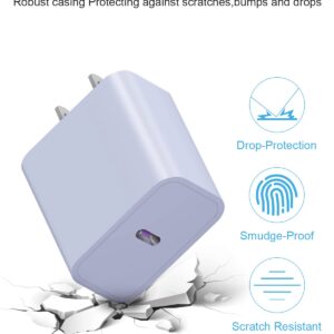 [3 Pack] USB C Wall Charger, iPhone Charger Block 20W PD Power Adapter Compatible iPhone 15/15Pro/15Pro Max/15Plus/14 13 12 11 Pro Max/Pro/Mini/Xs/XR/X, iPad Pro/Mini - Purple