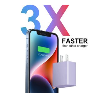 [3 Pack] USB C Wall Charger, iPhone Charger Block 20W PD Power Adapter Compatible iPhone 15/15Pro/15Pro Max/15Plus/14 13 12 11 Pro Max/Pro/Mini/Xs/XR/X, iPad Pro/Mini - Purple