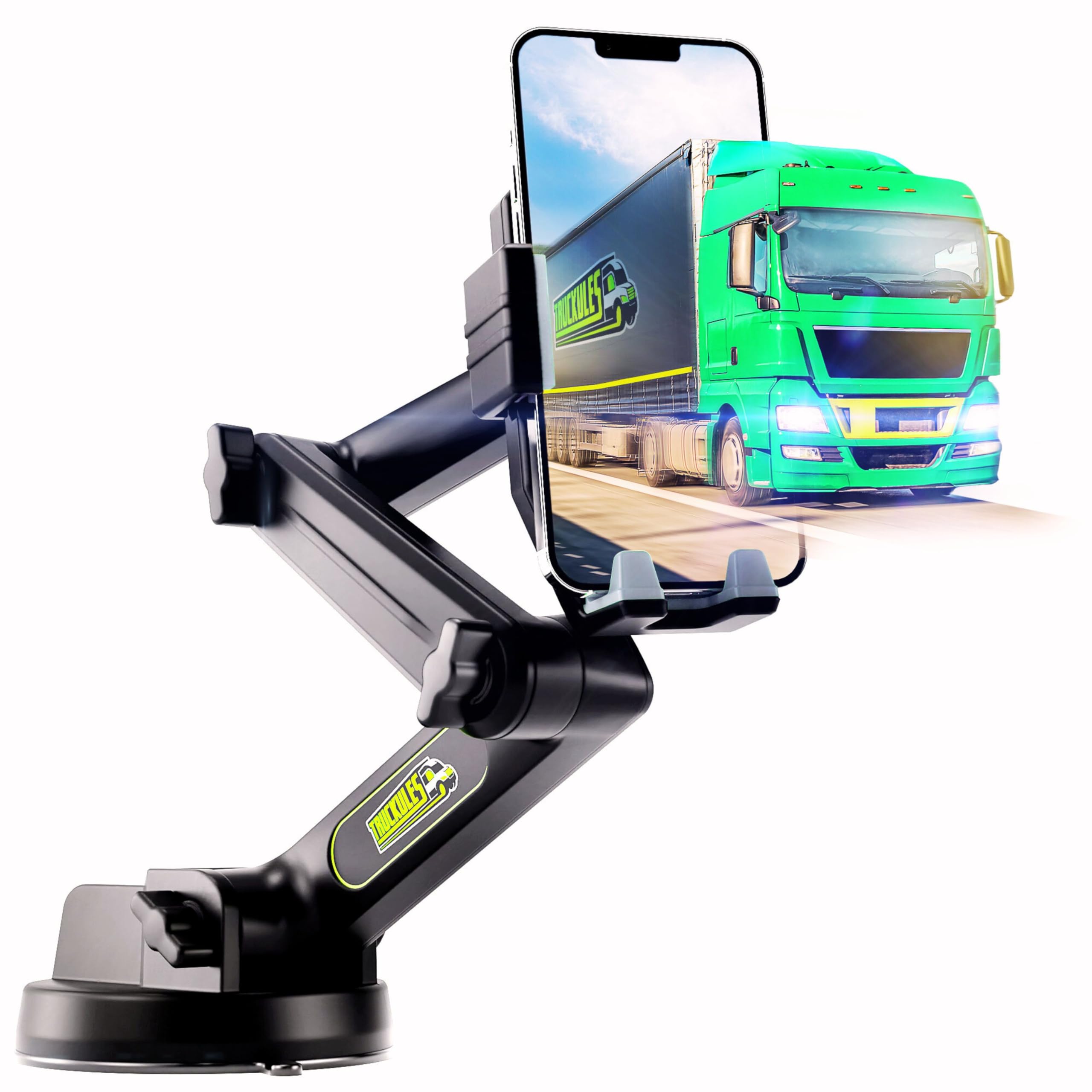 Truckules Truck Phone Holder Mount Heavy Duty Cell Phone Holder for Truck Dashboard Windshield 16.9 inch Long Arm, Super Suction Cup & Stable, Compatible with iPhone & Samsung, Gray, Commercial Truck