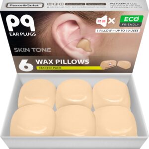 PQ Wax Ear Plugs for Sleep - 6 Silicone Wax Earplugs for Sleeping and Swimming - Gel Ear Plugs for Noise Cancelling, Ear Protection - Sleeping Earplugs with Sound Blocking 32 Db (6-Pillows). Beige