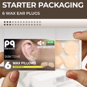 PQ Wax Ear Plugs for Sleep - 6 Silicone Wax Earplugs for Sleeping and Swimming - Gel Ear Plugs for Noise Cancelling, Ear Protection - Sleeping Earplugs with Sound Blocking 32 Db (6-Pillows). Beige