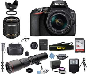 nikon d3500 24.2mp dslr camera + af-p dx 18-55mm vr nikkor lens + 500mm preset f/8 telephoto lens + accessory bundle + inspire digital cloth nkd3500bundlew500mm (renewed)