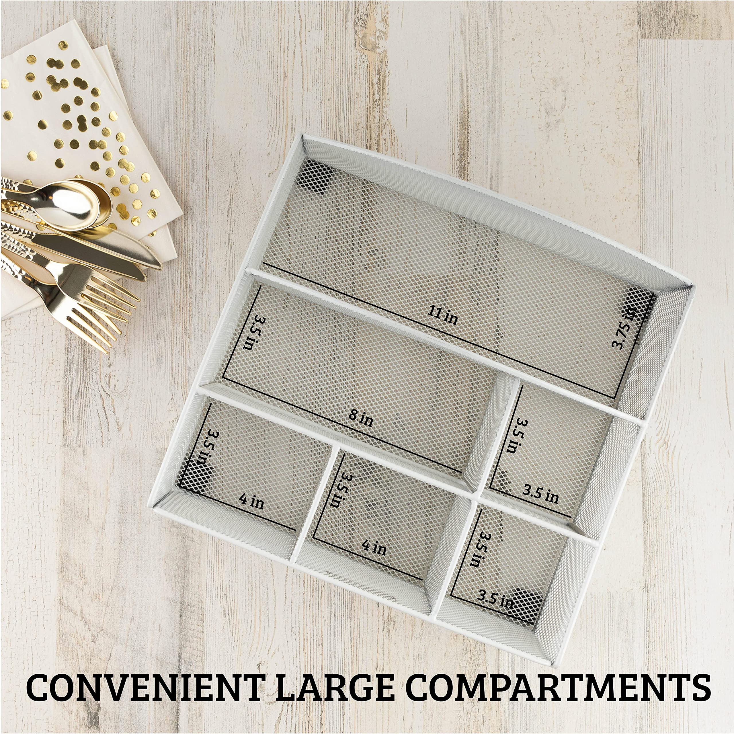 ELTOW Silverware Holder and Paper Plater Organizer for Countertop, 6 Compartment Utensil Caddy for Parties, Home, Office or RV Lifestyle (White)