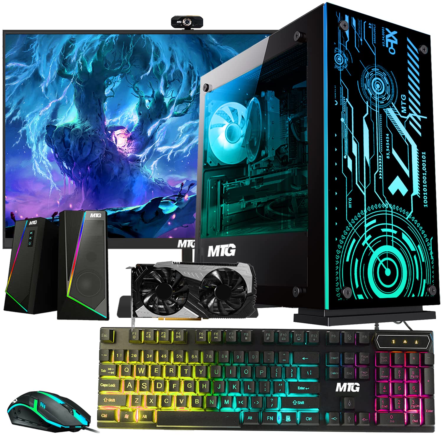 MTG Aurora 4C Gaming Tower PC- Intel Core i7 4th Gen, RTX 2060S GDDR6 8GB 256bits Graphic, 16GB Ram, 1TB Nvme, 2TB SSD, New MTG 27 Inch Monitor, RGB Bundle, Webcam, Win 10 Home