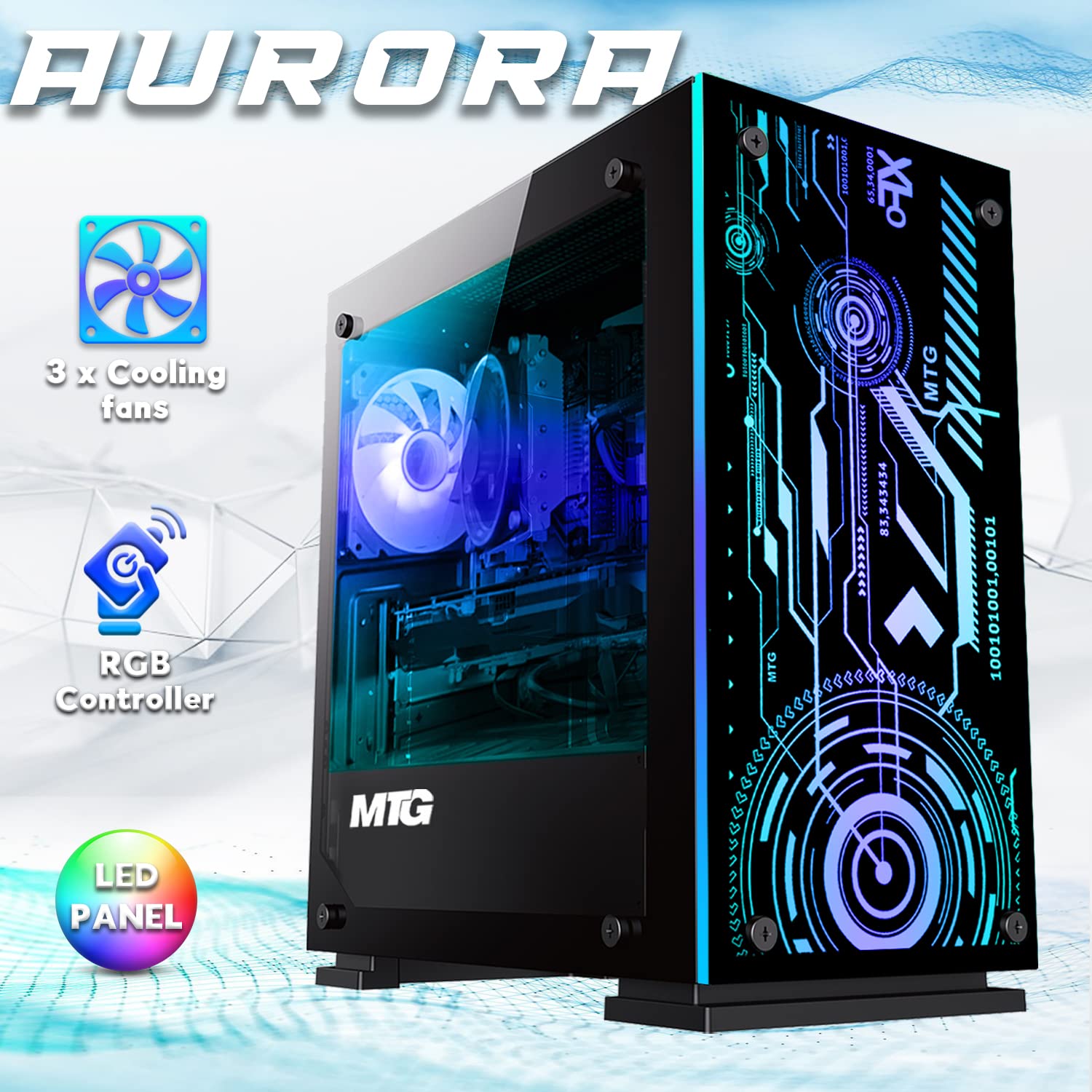 MTG Aurora 4C Gaming Tower PC- Intel Core i7 4th Gen, RTX 2060S GDDR6 8GB 256bits Graphic, 16GB Ram, 1TB Nvme, 2TB SSD, New MTG 27 Inch Monitor, RGB Bundle, Webcam, Win 10 Home