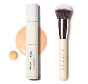 haleys skin tint set (light/medium warm): re-invent sheer tinted marula oil, skin tint, tinted bb moisturizer, face oil, hydrating glowing skin, brilliant kabuki brush, streak-free blending, buff, blu