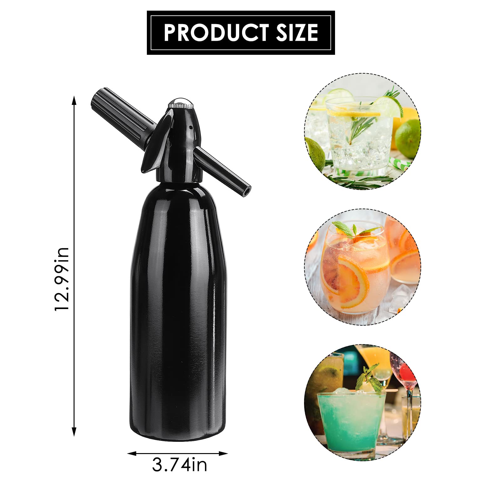 Mlijzard Sparkling Water Maker,1Liter Soda Siphon,Seltzer Water Maker,Carbonated Water Machines for Home Club Making Fresh Soda Water Cocktails DIY Soda Drink,Use 8g CO2 Cartridges(Not Included),Black