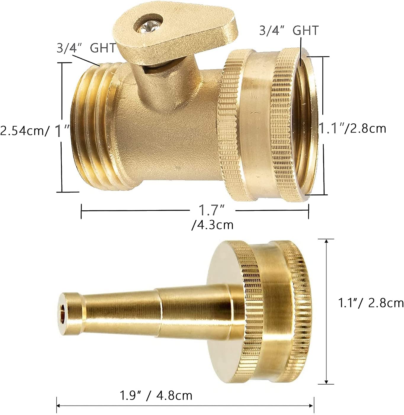 Jet Nozzle High Pressure Hose Nozzle - Water Hose Sprayer Nozzle with Garden Hose Shutoff Valve Solid Brass Heavy Duty 3/4" GHT Connector -1 set