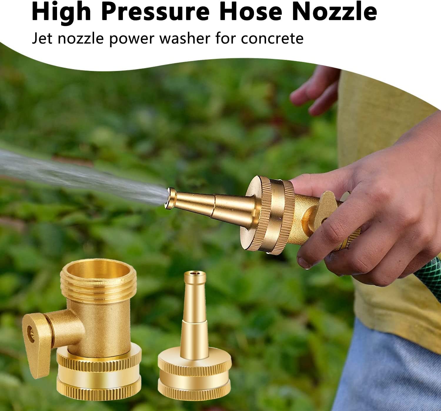 Jet Nozzle High Pressure Hose Nozzle - Water Hose Sprayer Nozzle with Garden Hose Shutoff Valve Solid Brass Heavy Duty 3/4" GHT Connector -1 set