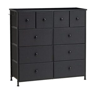 sapodilla 10 drawers dresser for bedroom,chest of drawers with metal frame side hook wood top,large capacity closet dresser in living room hallway nursery storage room (black grey, 10 drawers)