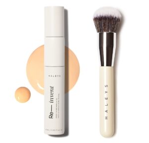 haleys skin tint set (light neutral): re-invent sheer tinted marula oil, skin tint, tinted bb moisturizer, face oil, hydrating glowing skin, brilliant kabuki brush, streak-free blending, buff, blurs