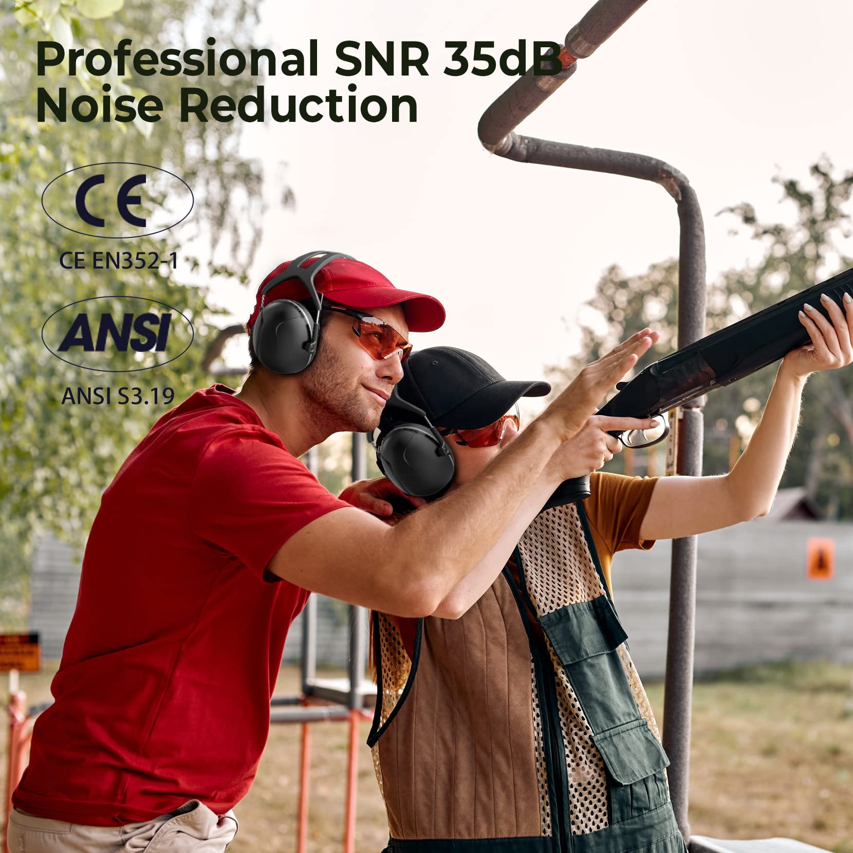 SNR35dB Hearing Protection Ear Muffs for Noise Reduction, Effective Ear Protection, Noise Cancelling Ear Muffs, Ear Protection for Shooting, Mowing, Autism, Sleeping, Safety Earmuffs with Storage Bag