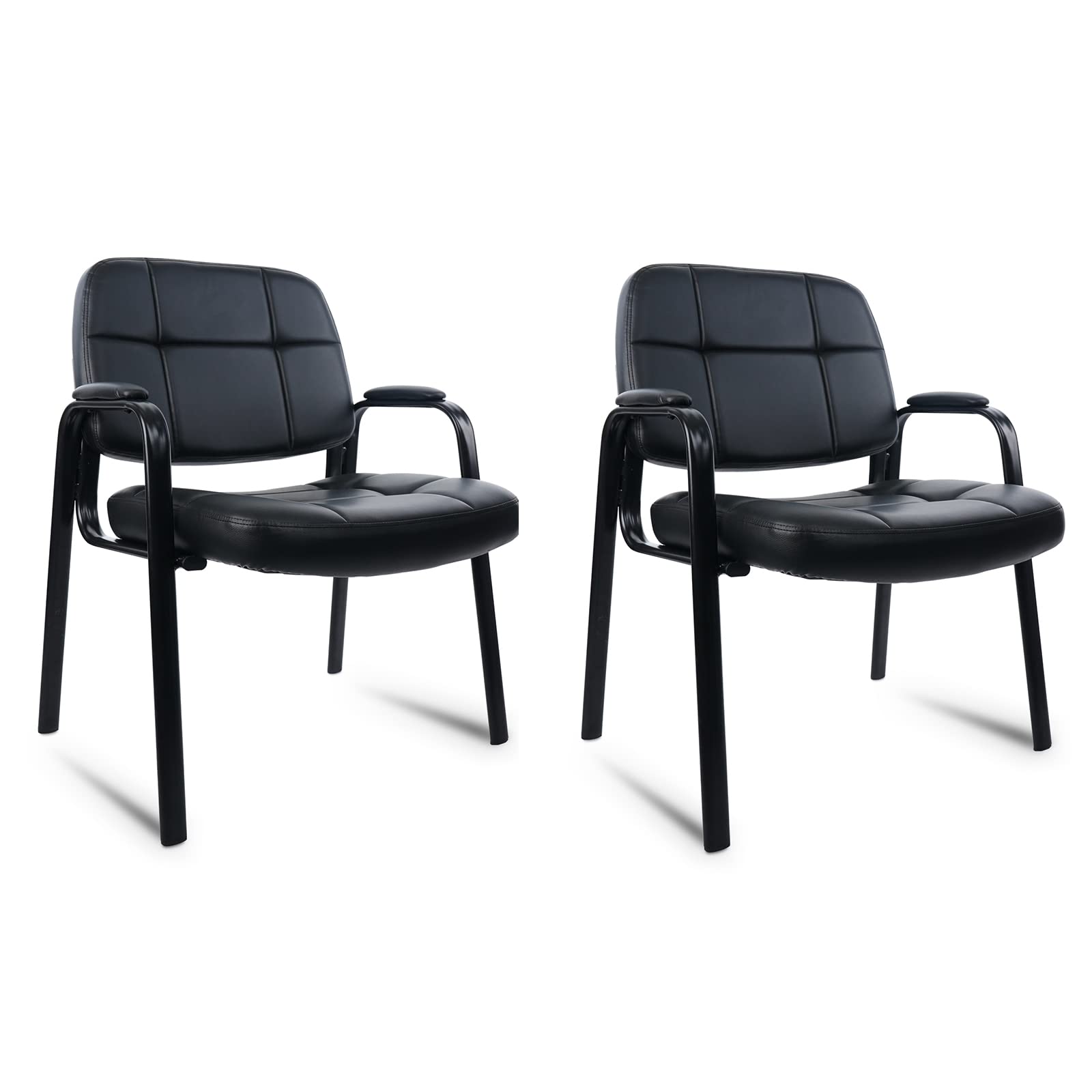 CLATINA Big & Tall 400 lbs Waiting Room Guest Chair, Leather Office Reception Chair No Wheels with Padded Arms for Elderly Home Desk Conference Room Lobby Side Salon Clinic, Black(2 Pack)