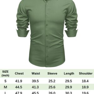 URRU Men's Muscle Dress Shirts Slim Fit Stretch Long Sleeve Casual Button Down Shirts Army Green M