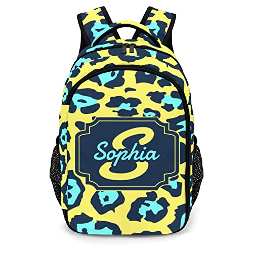 Anneunique Leopard Print Blue Yellow Backpack Custom Multifunctional Waterproof Laptop Bag for Travel Gift