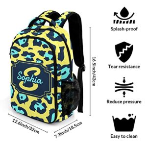 Anneunique Leopard Print Blue Yellow Backpack Custom Multifunctional Waterproof Laptop Bag for Travel Gift