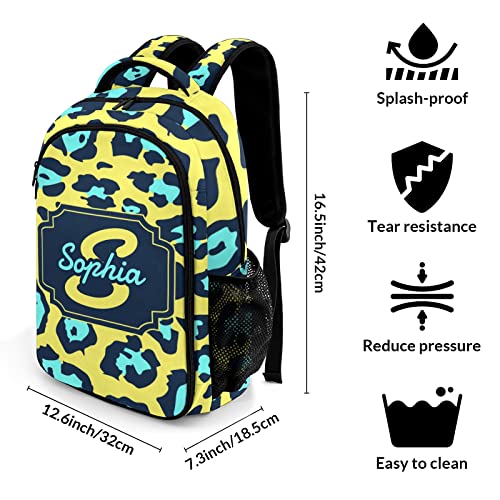 Anneunique Leopard Print Blue Yellow Backpack Custom Multifunctional Waterproof Laptop Bag for Travel Gift