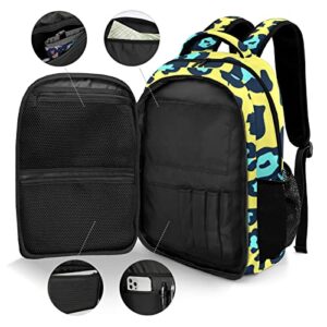 Anneunique Leopard Print Blue Yellow Backpack Custom Multifunctional Waterproof Laptop Bag for Travel Gift