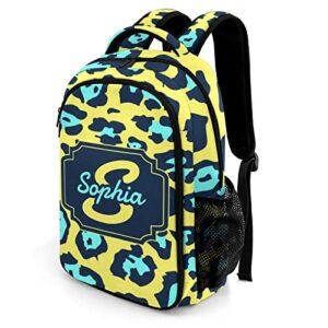 Anneunique Leopard Print Blue Yellow Backpack Custom Multifunctional Waterproof Laptop Bag for Travel Gift