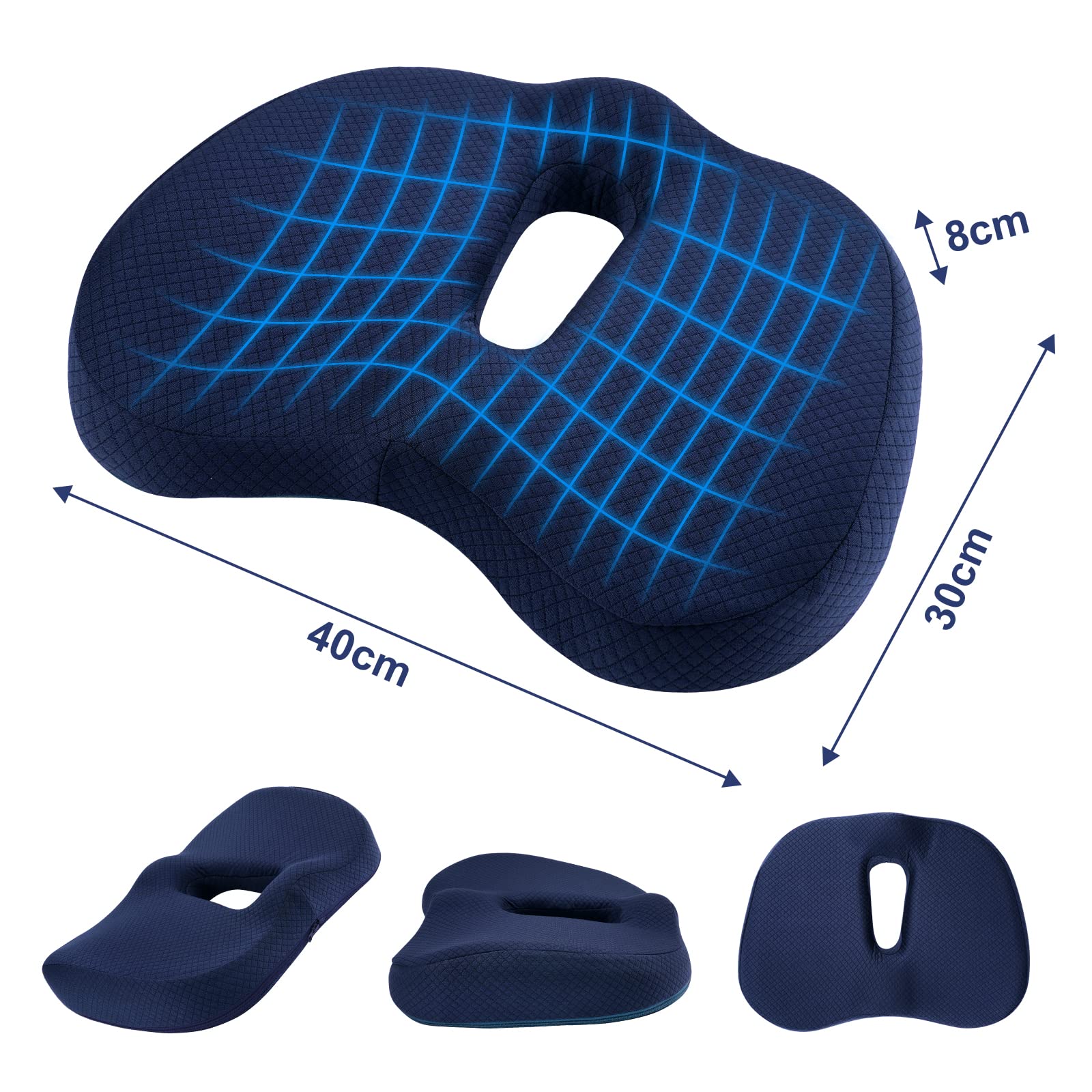 Ainiv Seat Cushion Office Chair Cushions, Memory Foam Seat Cushion, Adjustable Non-Slip Coccyx Cushion for Car Seat, Office Chair or Wheelchair, Suitable for Relieve Back, Hip and Tailbone Pain-Blue