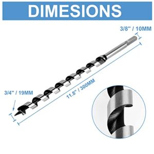 Masendelk Ship Auger Drill Bit 3/4 x 12 Inch, Wood Auger Bit with 3/8 Inch Hex Shank