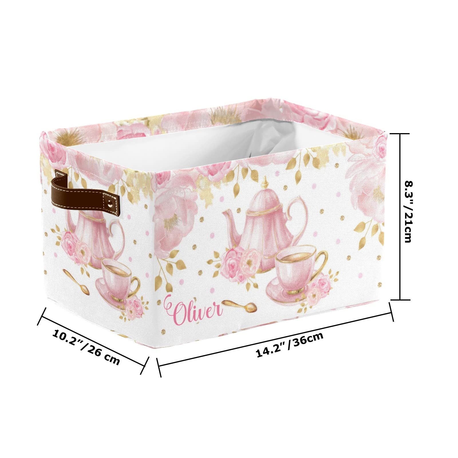 SunFancy Pink Dot Flower Personalized Storage Bins Box Baskets with Handle Cubes Clothes Basket Box for Women Christmas Office Holiday 1 Pack