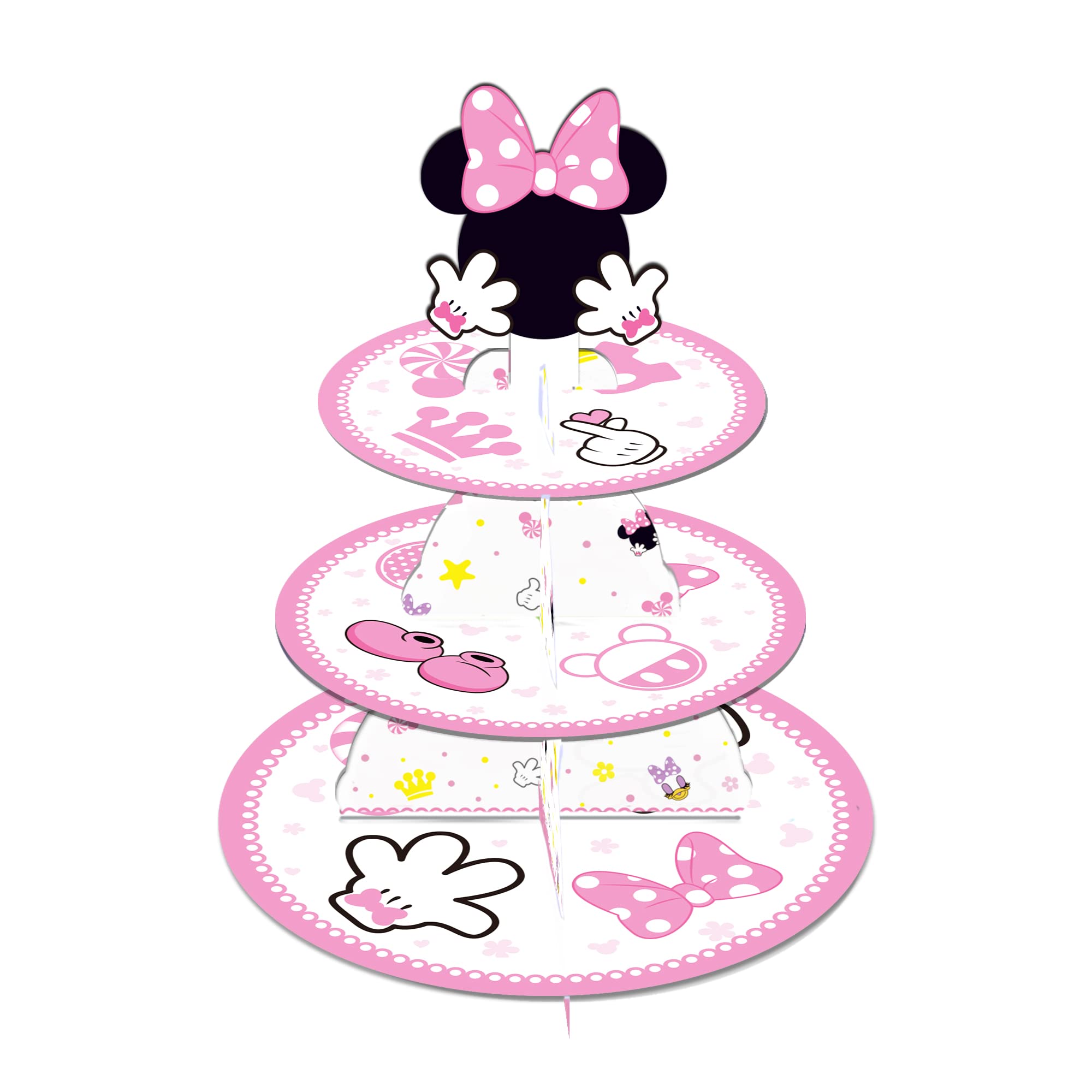 Large 3-Tier Minnie Cupcake Stand 12Inch Cardboard Cupcake Tray for Wedding Birthday Baby Shower Minnie Birthday Party Supplies