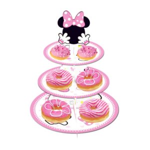 Large 3-Tier Minnie Cupcake Stand 12Inch Cardboard Cupcake Tray for Wedding Birthday Baby Shower Minnie Birthday Party Supplies