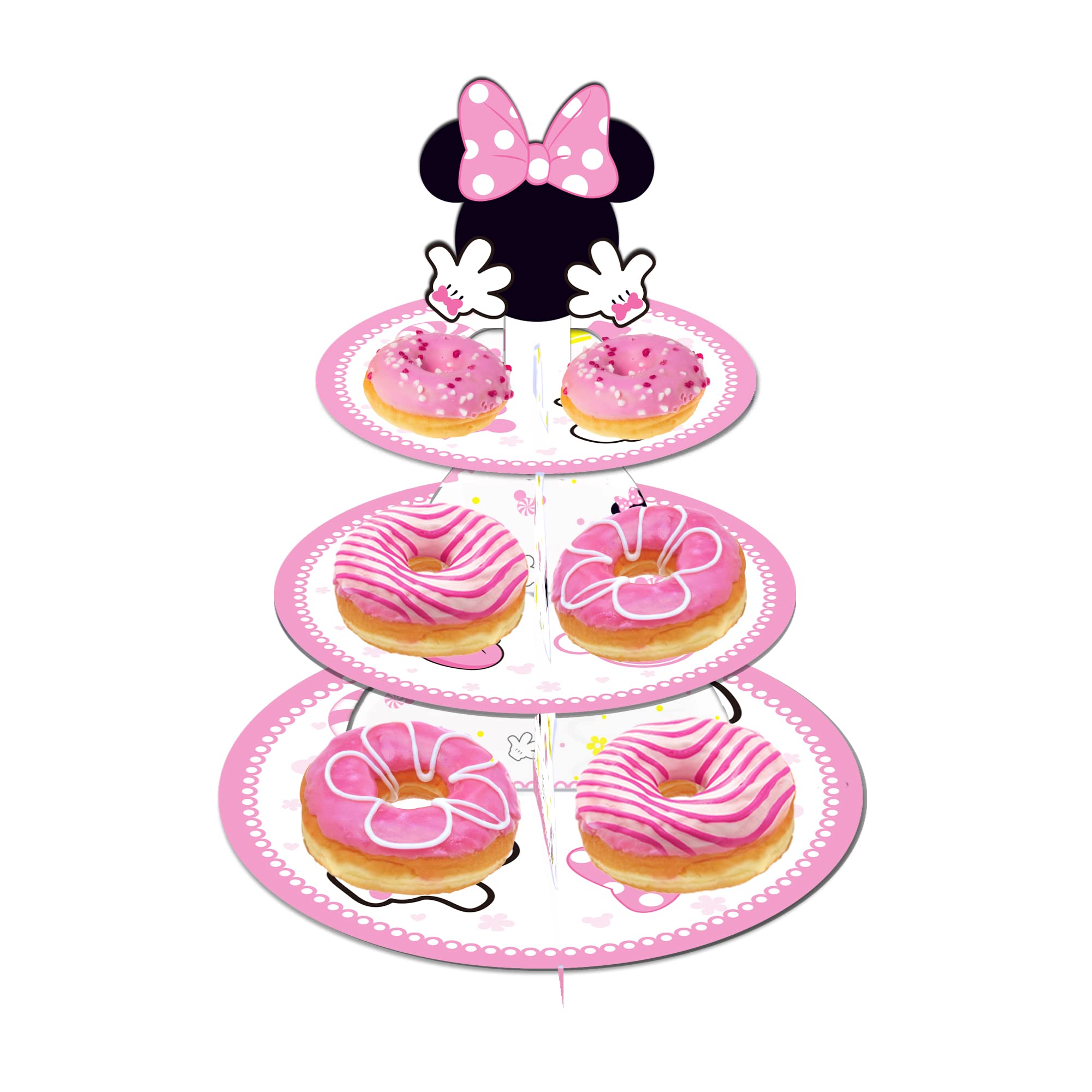 Large 3-Tier Minnie Cupcake Stand 12Inch Cardboard Cupcake Tray for Wedding Birthday Baby Shower Minnie Birthday Party Supplies