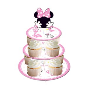 Large 3-Tier Minnie Cupcake Stand 12Inch Cardboard Cupcake Tray for Wedding Birthday Baby Shower Minnie Birthday Party Supplies