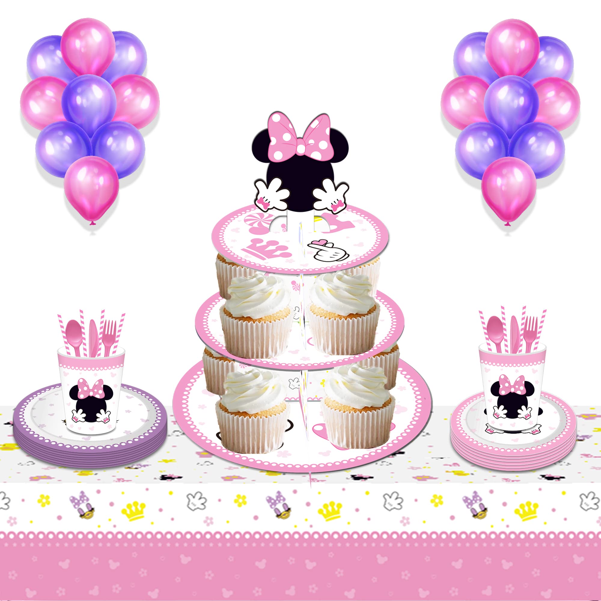 Large 3-Tier Minnie Cupcake Stand 12Inch Cardboard Cupcake Tray for Wedding Birthday Baby Shower Minnie Birthday Party Supplies