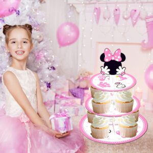 Large 3-Tier Minnie Cupcake Stand 12Inch Cardboard Cupcake Tray for Wedding Birthday Baby Shower Minnie Birthday Party Supplies