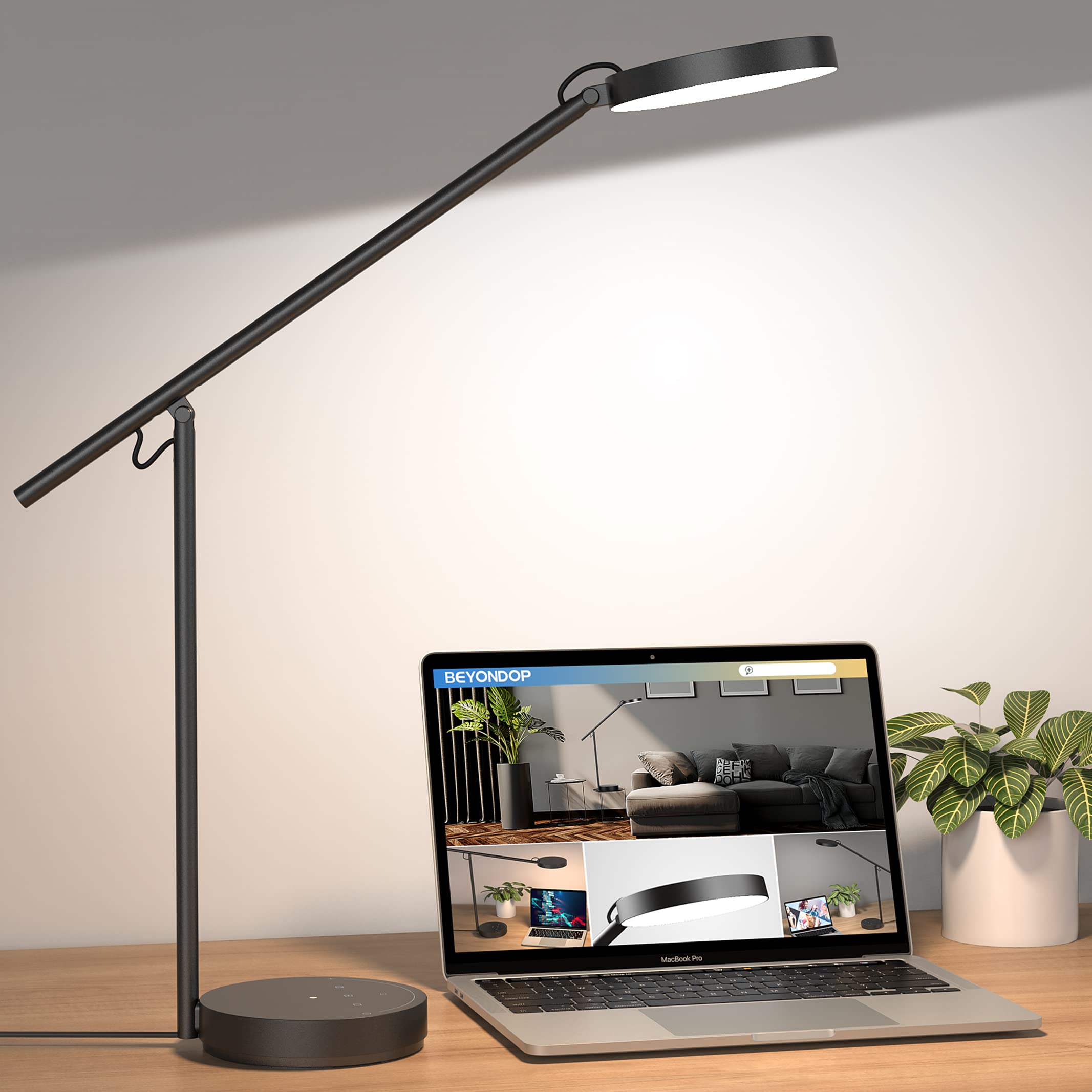 BEYONDOP LED Desk Lamp, Architect Desk Lamps for Home Office, Adjustable Swing Arm Table Lamp, Eye Caring Reading Lamp, Memory Desk Light Dimmable with 3 Color Modes & 9 Brightness Tall Task Light