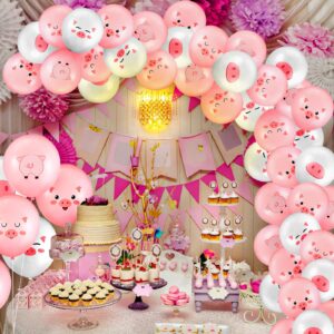 50 Pcs Pig Farm Animal Balloons 12 Inch Pig Print Latex Balloons Piggy Pink Birthday Party Decorations Cute Kids Party Balloons for Farmhouse Pink Farm Themed Birthday Baby Shower Party Supplies