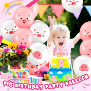 50 Pcs Pig Farm Animal Balloons 12 Inch Pig Print Latex Balloons Piggy Pink Birthday Party Decorations Cute Kids Party Balloons for Farmhouse Pink Farm Themed Birthday Baby Shower Party Supplies