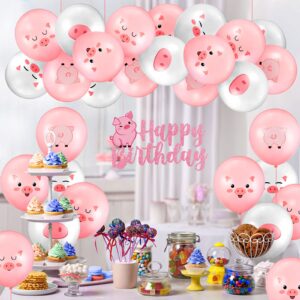 50 Pcs Pig Farm Animal Balloons 12 Inch Pig Print Latex Balloons Piggy Pink Birthday Party Decorations Cute Kids Party Balloons for Farmhouse Pink Farm Themed Birthday Baby Shower Party Supplies