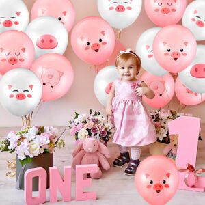 50 Pcs Pig Farm Animal Balloons 12 Inch Pig Print Latex Balloons Piggy Pink Birthday Party Decorations Cute Kids Party Balloons for Farmhouse Pink Farm Themed Birthday Baby Shower Party Supplies