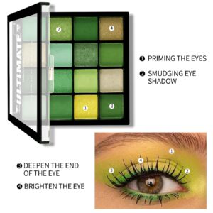 Boobeen Colorful Eyeshadow Palette Makeup-16 Colors, Matte and Glitter Eyeshadow, Bright Eyeshadow palettes, Blendable, Easy to Build Dramatic Glamour Looks (Green)