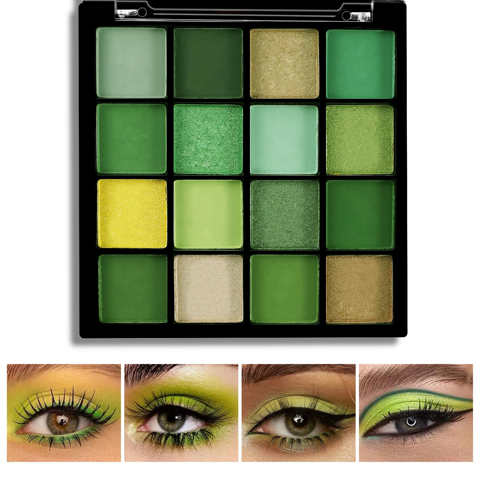 Boobeen Colorful Eyeshadow Palette Makeup-16 Colors, Matte and Glitter Eyeshadow, Bright Eyeshadow palettes, Blendable, Easy to Build Dramatic Glamour Looks (Green)