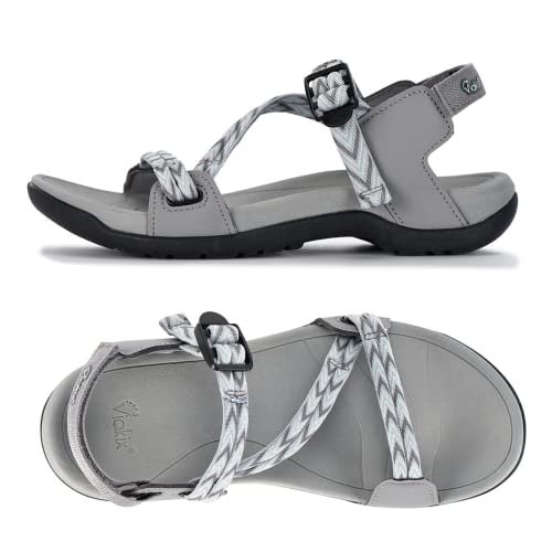 Viakix Walking Sandals Womens – Comfortable Athletic Cute Sandal, for Hiking, Outdoors, Walking, Water, Trekking, Sports (Grey, 8)