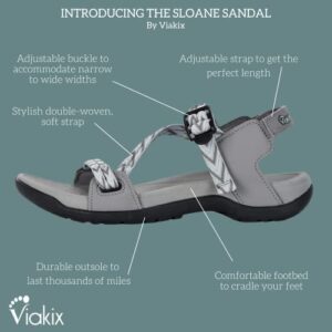 Viakix Walking Sandals Womens – Comfortable Athletic Cute Sandal, for Hiking, Outdoors, Walking, Water, Trekking, Sports (Grey, 8)