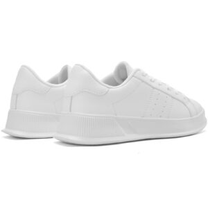 Lightweight White Leather Sneakers for Women - Comfort Lace Up Memory Foam Classic Walking Tennis Fashion Casual Skate Plain Shoes White Size 9