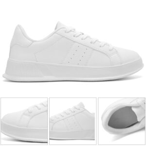 Lightweight White Leather Sneakers for Women - Comfort Lace Up Memory Foam Classic Walking Tennis Fashion Casual Skate Plain Shoes White Size 9