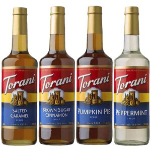 fall winter syrup 4 pack, pumpkin pie, peppermint, salted caramel & brown sugar cinnamon coffee soda flavoring